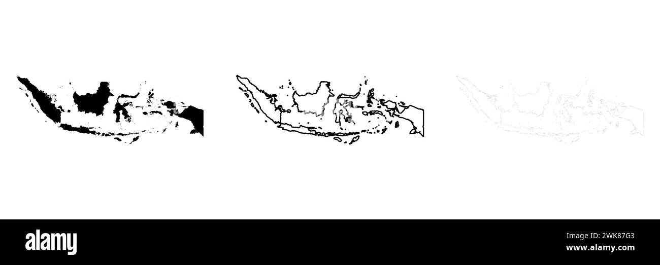 Indonesia country silhouette. Set of 3 high detailed maps. Solid black ...