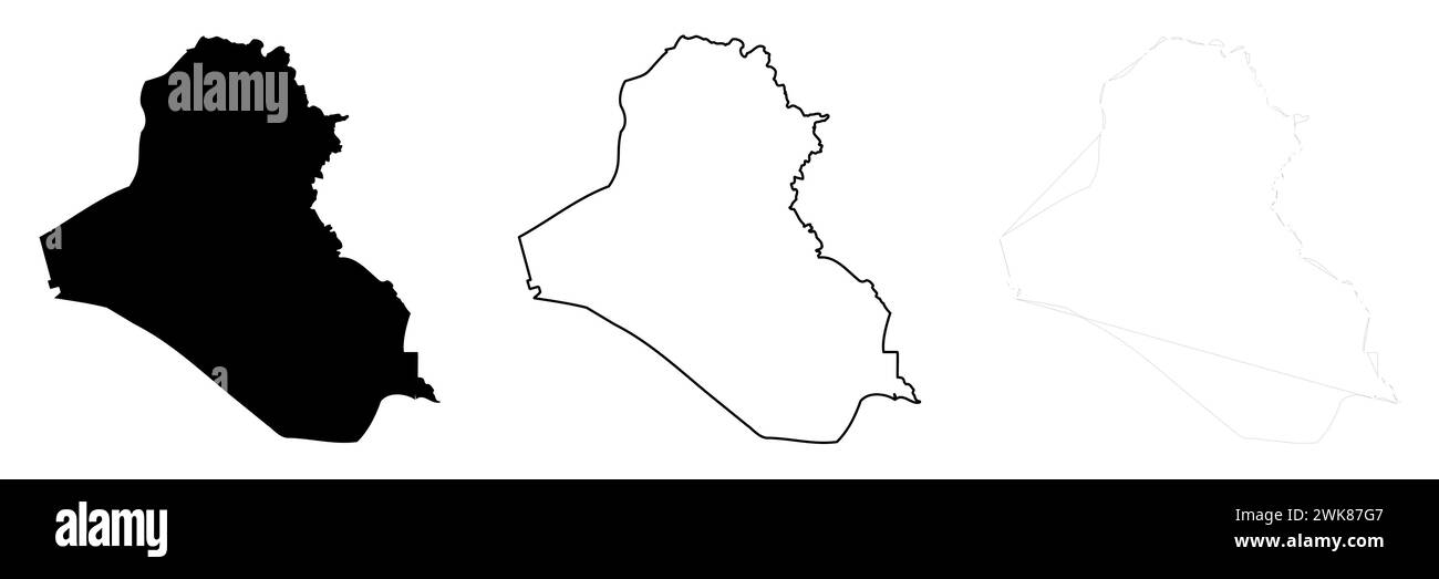 Iraq country silhouette. Set of 3 high detailed maps. Solid black ...