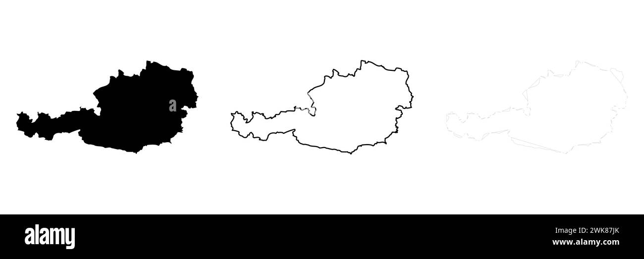 Austria country silhouette. Set of 3 high detailed maps. Solid black ...