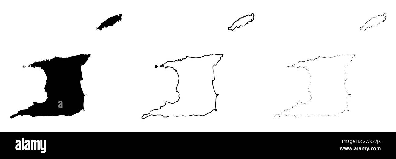 Trinidad and Tobago country silhouette. Set of 3 high detailed maps ...
