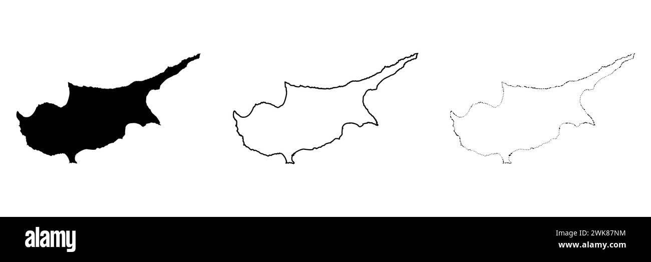 Cyprus country silhouette. Set of 3 high detailed maps. Solid black ...
