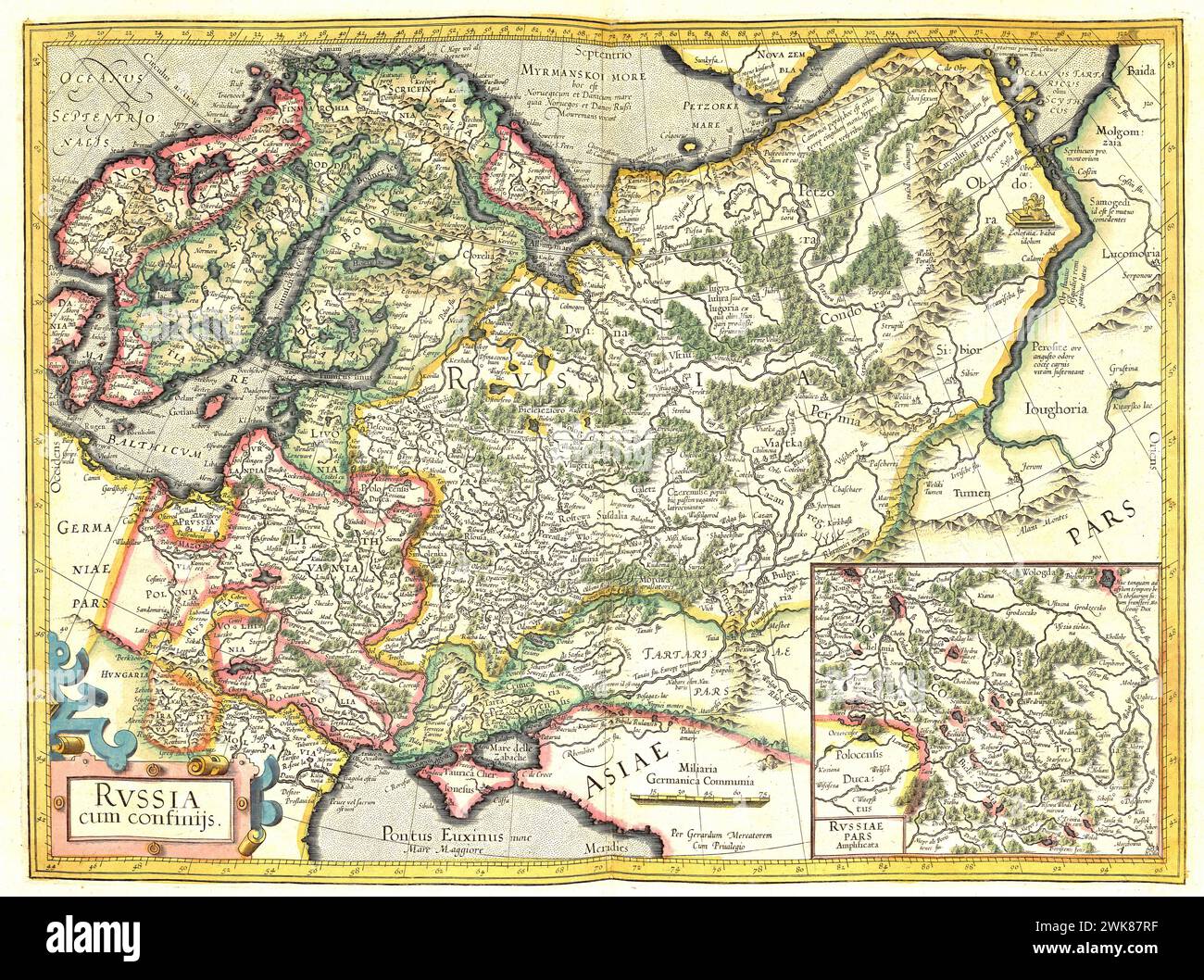Atlas, map from 1623, Russia, digitally restored reproduction from an ...