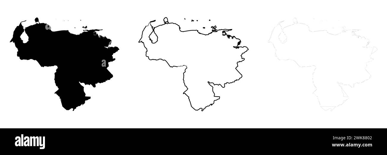 Venezuela country silhouette. Set of 3 high detailed maps. Solid black ...
