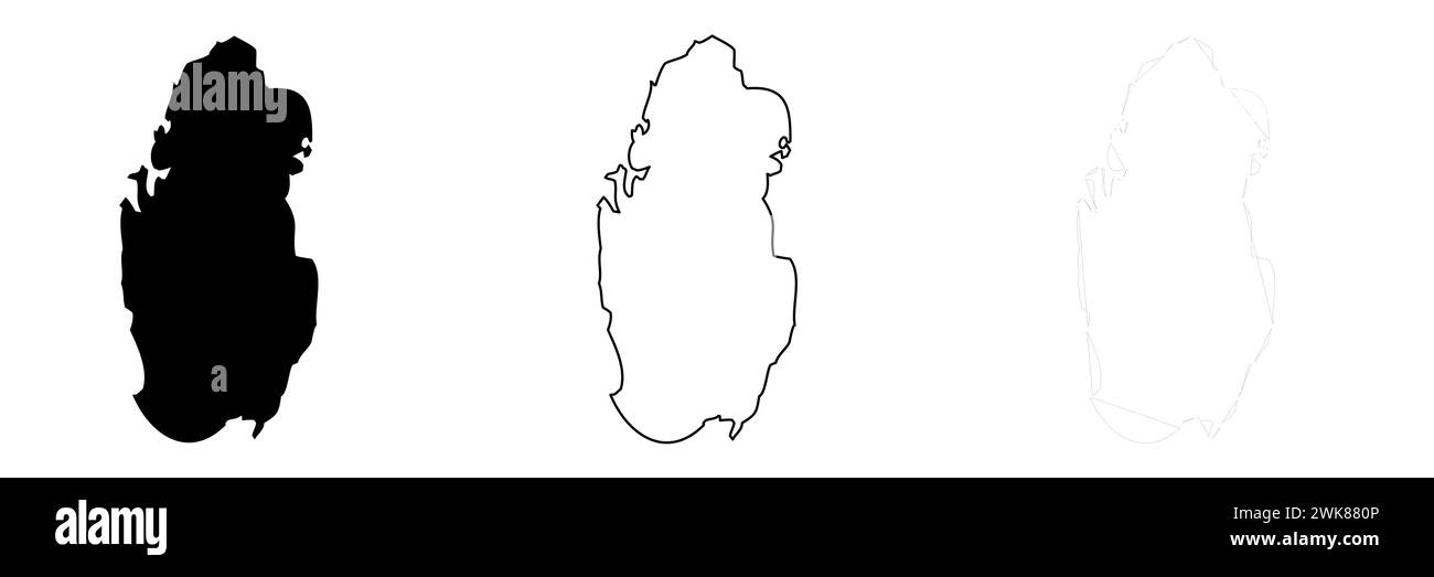 Qatar country silhouette. Set of 3 high detailed maps. Solid black ...