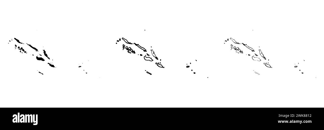 Solomon Islands country silhouette. Set of 3 high detailed maps. Solid ...