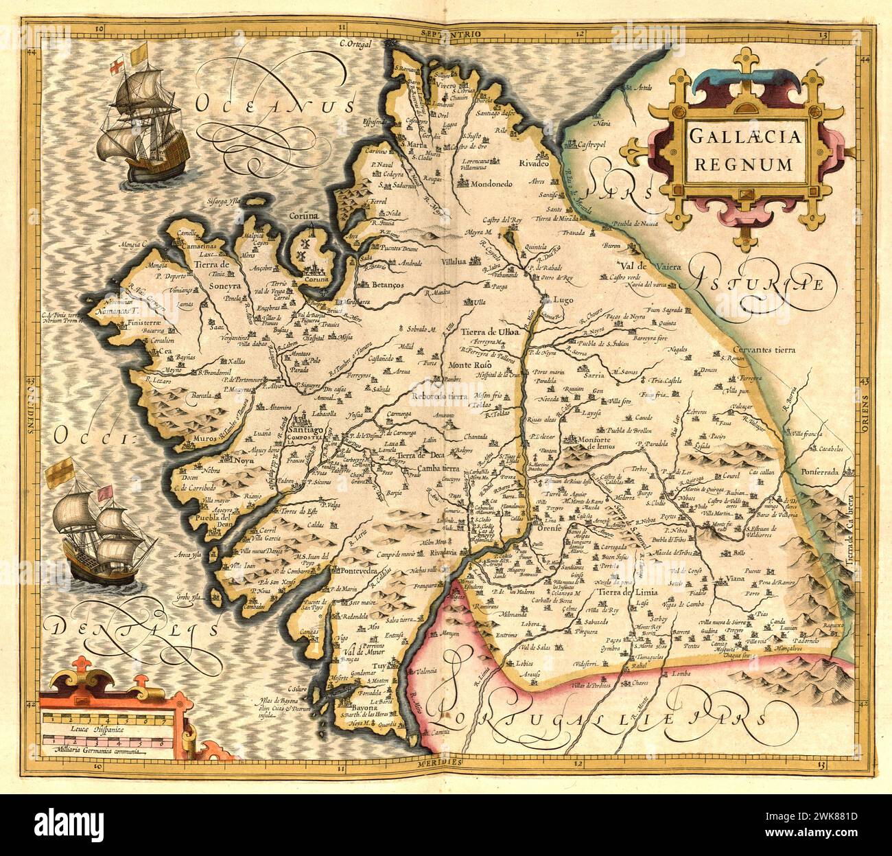 Atlas, map from 1623, Gaul, Brittany, France, digitally restored ...