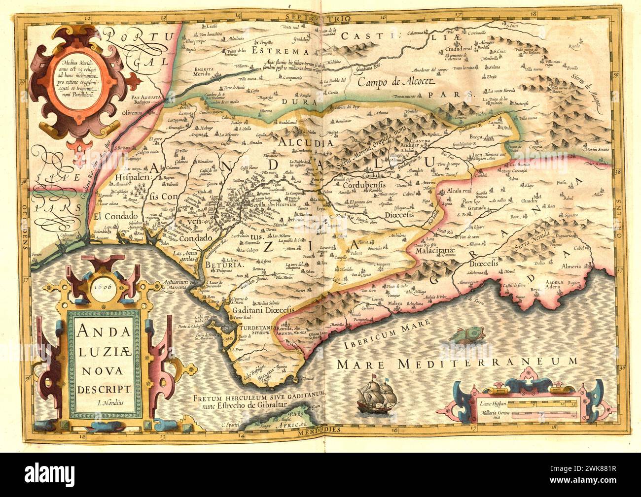 Atlas, map from 1623, Andalusia, Spain, digitally restored reproduction ...