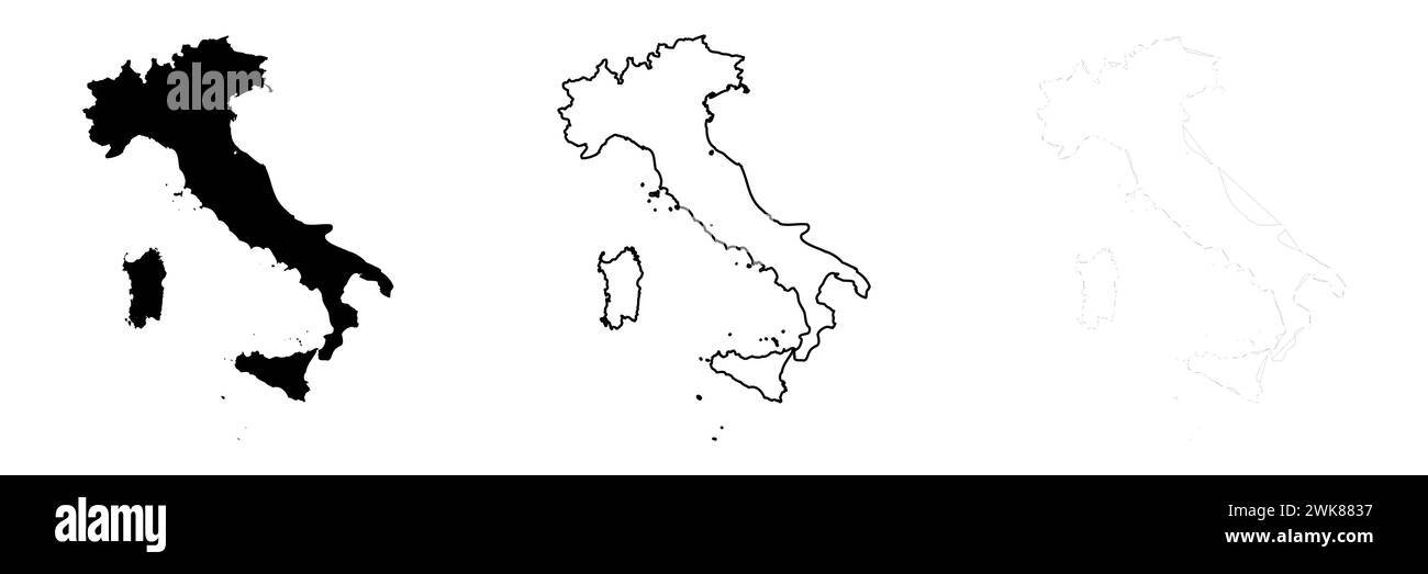 Italy country silhouette. Set of 3 high detailed maps. Solid black ...