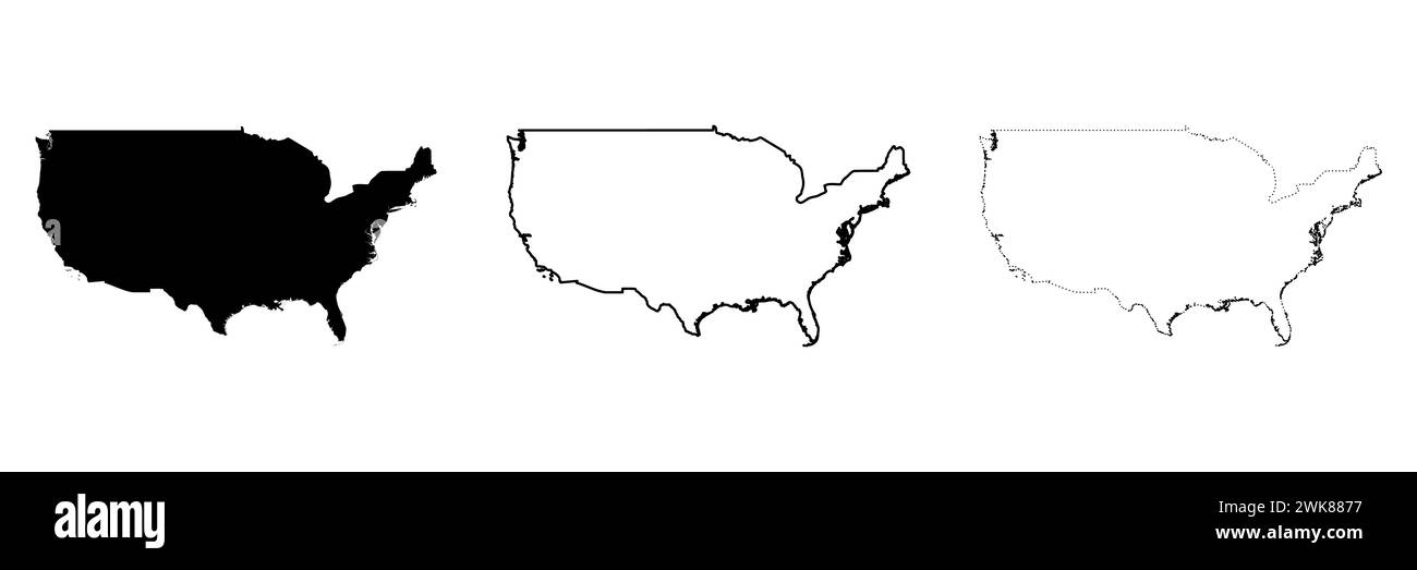 United States of America country silhouette. Set of 3 high detailed ...