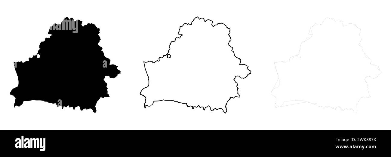 Belarus country silhouette. Set of 3 high detailed maps. Solid black ...