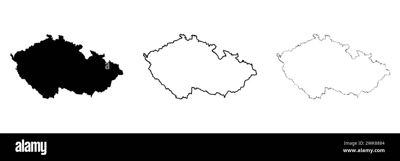Czech Republic country silhouette. Set of 3 high detailed maps. Solid ...