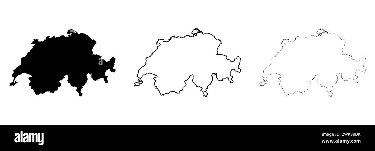 Switzerland country silhouette. Set of 3 high detailed maps. Solid ...