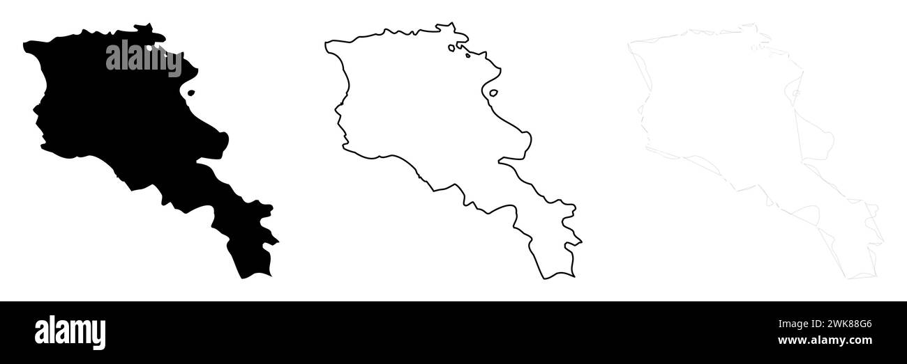 Armenia country silhouette. Set of 3 high detailed maps. Solid black ...