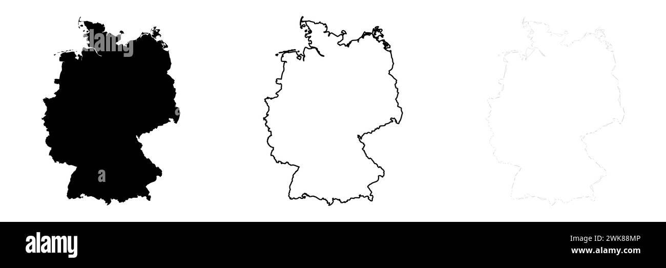 Germany country silhouette. Set of 3 high detailed maps. Solid black ...