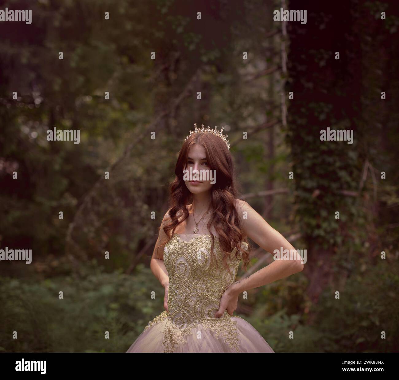Strong Princess Standing in Forest Stock Photo - Alamy