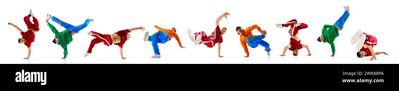 Banner. Collage. Dynamic portraits of break-dancers performing dance ...