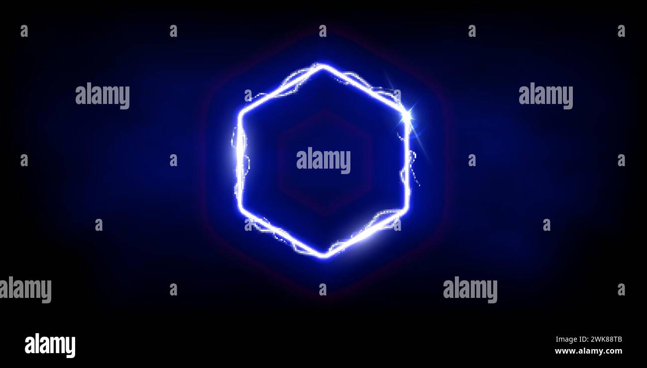 Magic blue hexagon of thunder storm blue lightnings. Magic and bright ...