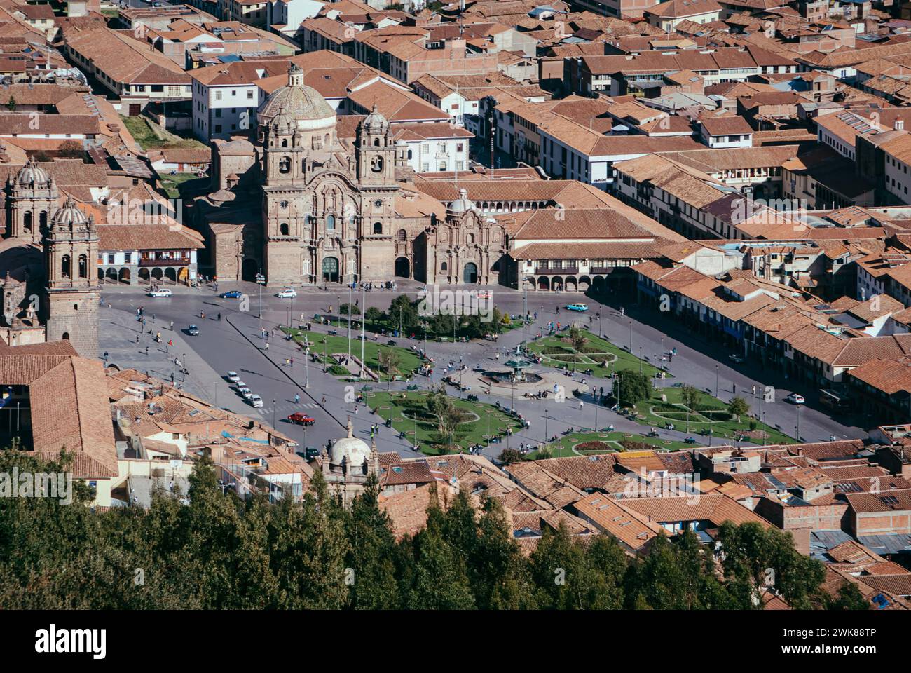 Cusco, Peru, May 6th 2009: View of Cusco's old town rooftops and the ...