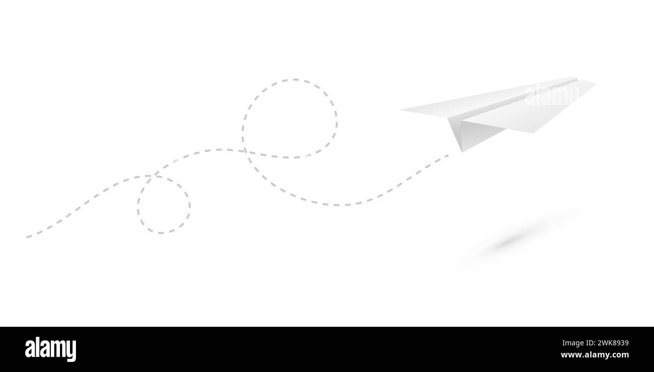 Paper plane flying forward in air with line path vector illustration ...