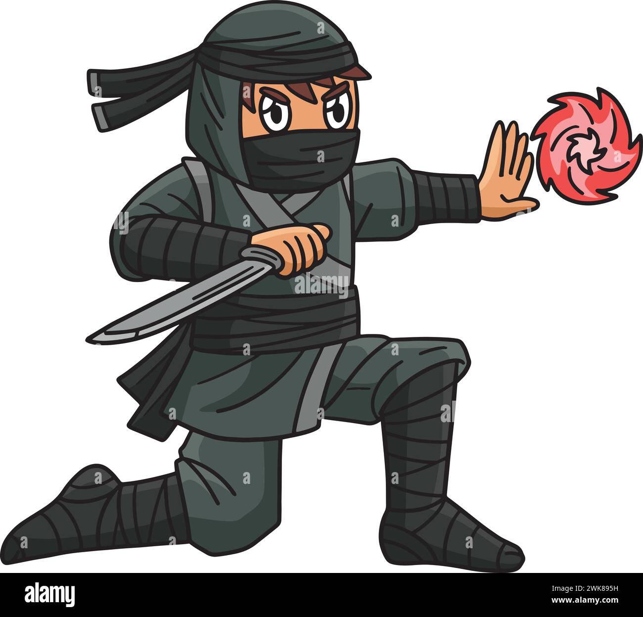 Ninja and Chakra Energy Cartoon Colored Clipart Stock Vector Image ...