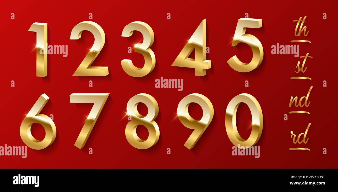3D golden numbers set with glitter, luxury gold font with sparkles on ...
