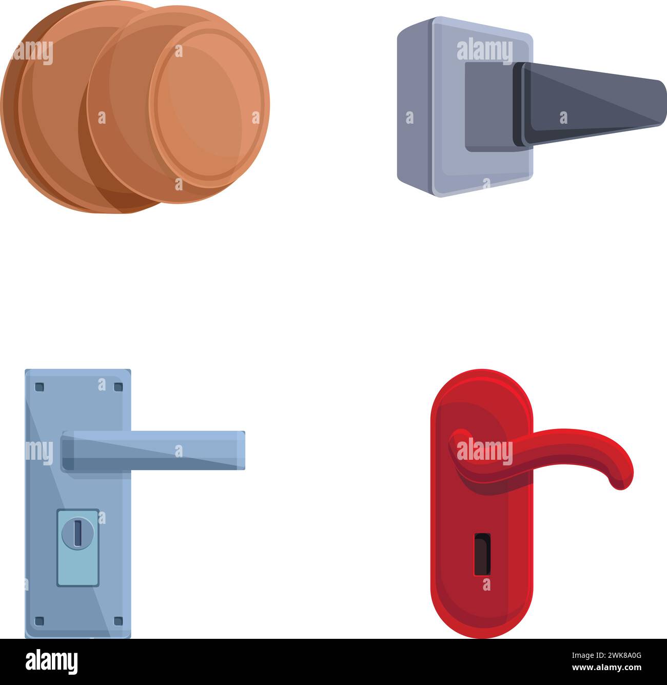 Door handle icons set cartoon vector. Handle for entrance and interior ...