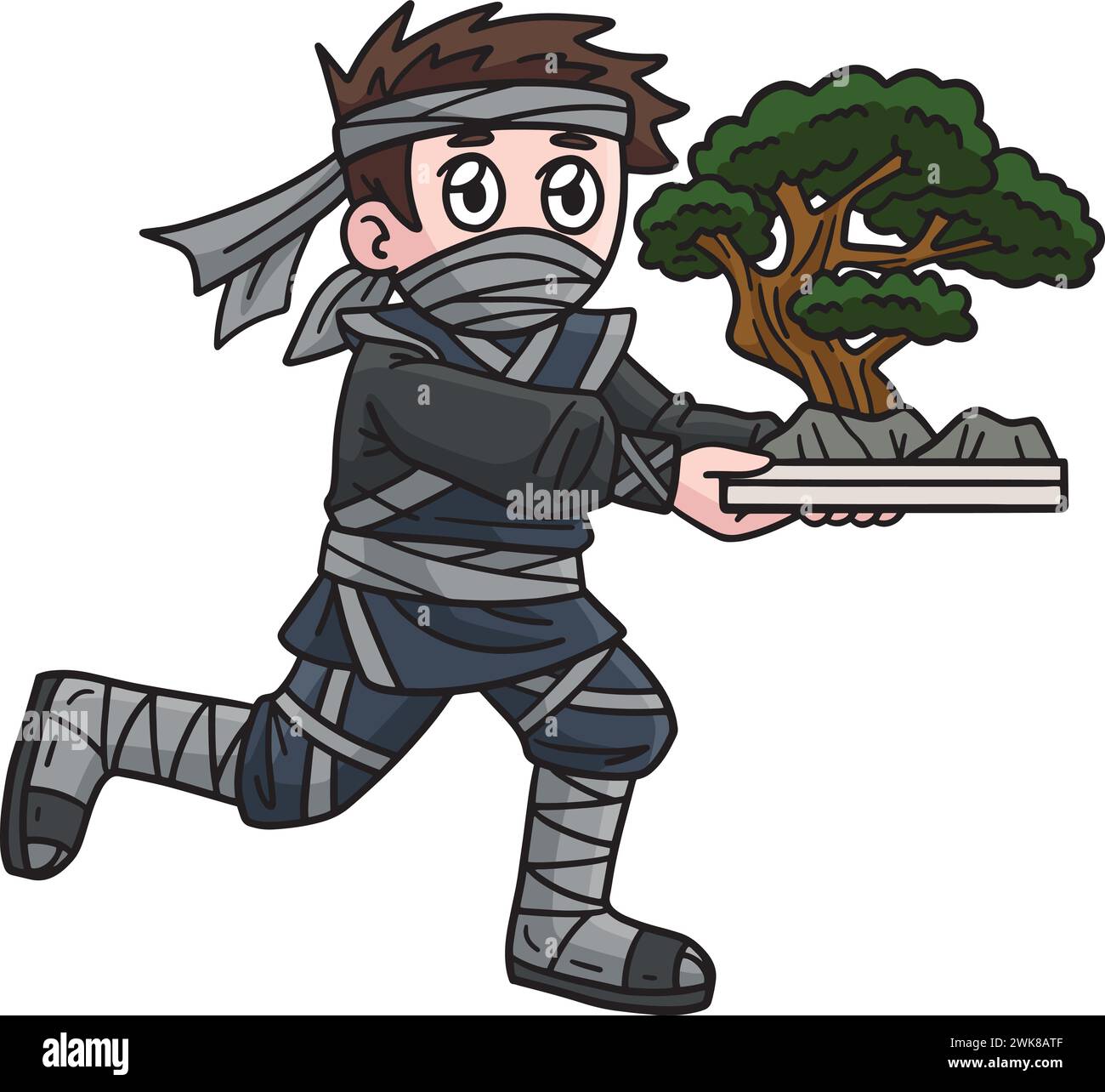 Ninja Carrying Bonsai Cartoon Colored Clipart Stock Vector Image & Art ...
