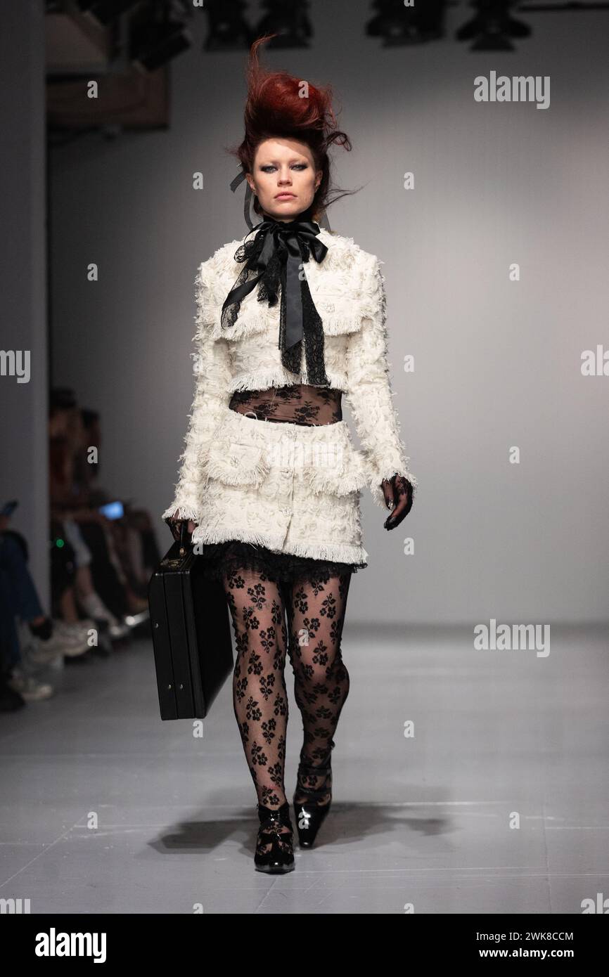 London, UK. February 19th, 2024. A model on the catwalk at the yuhan ...