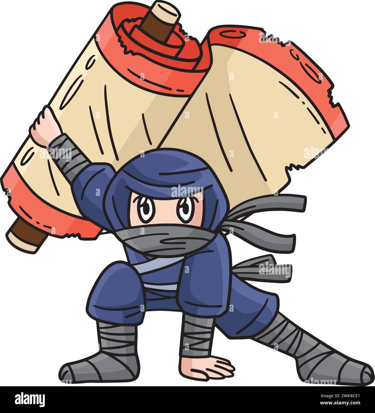Ninja with Jutsu Scroll Cartoon Colored Clipart Stock Vector Image ...
