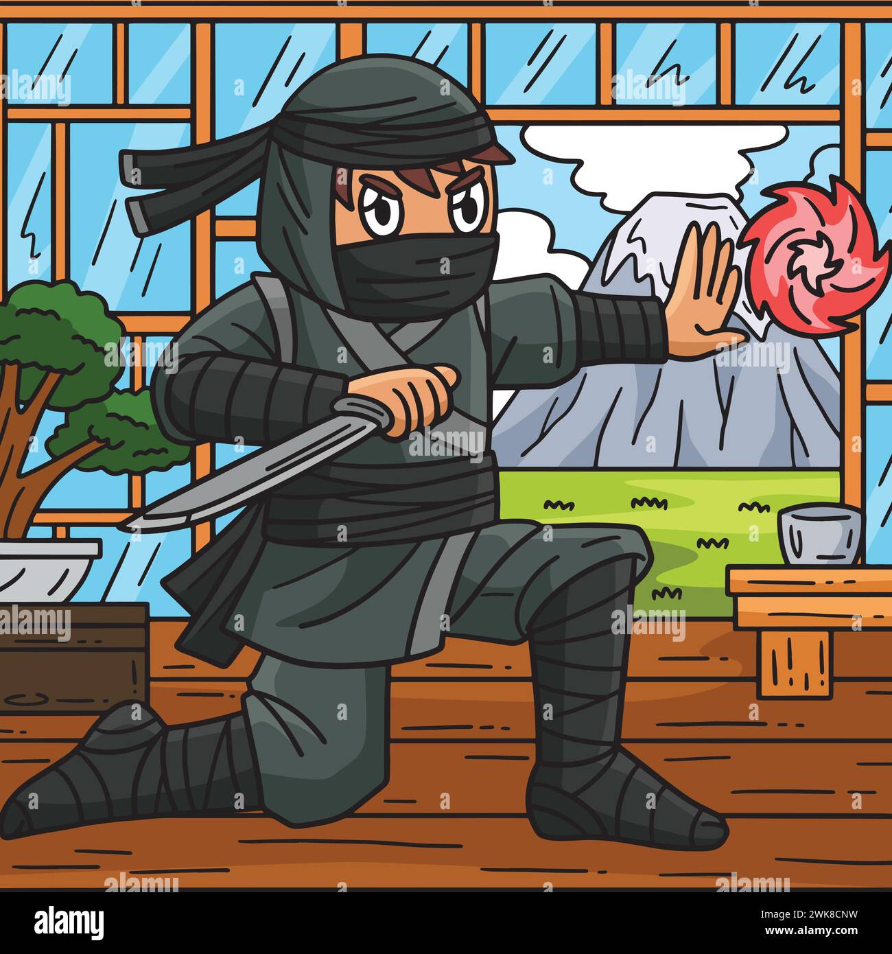 Ninja and Chakra Energy Colored Cartoon Stock Vector Image & Art - Alamy