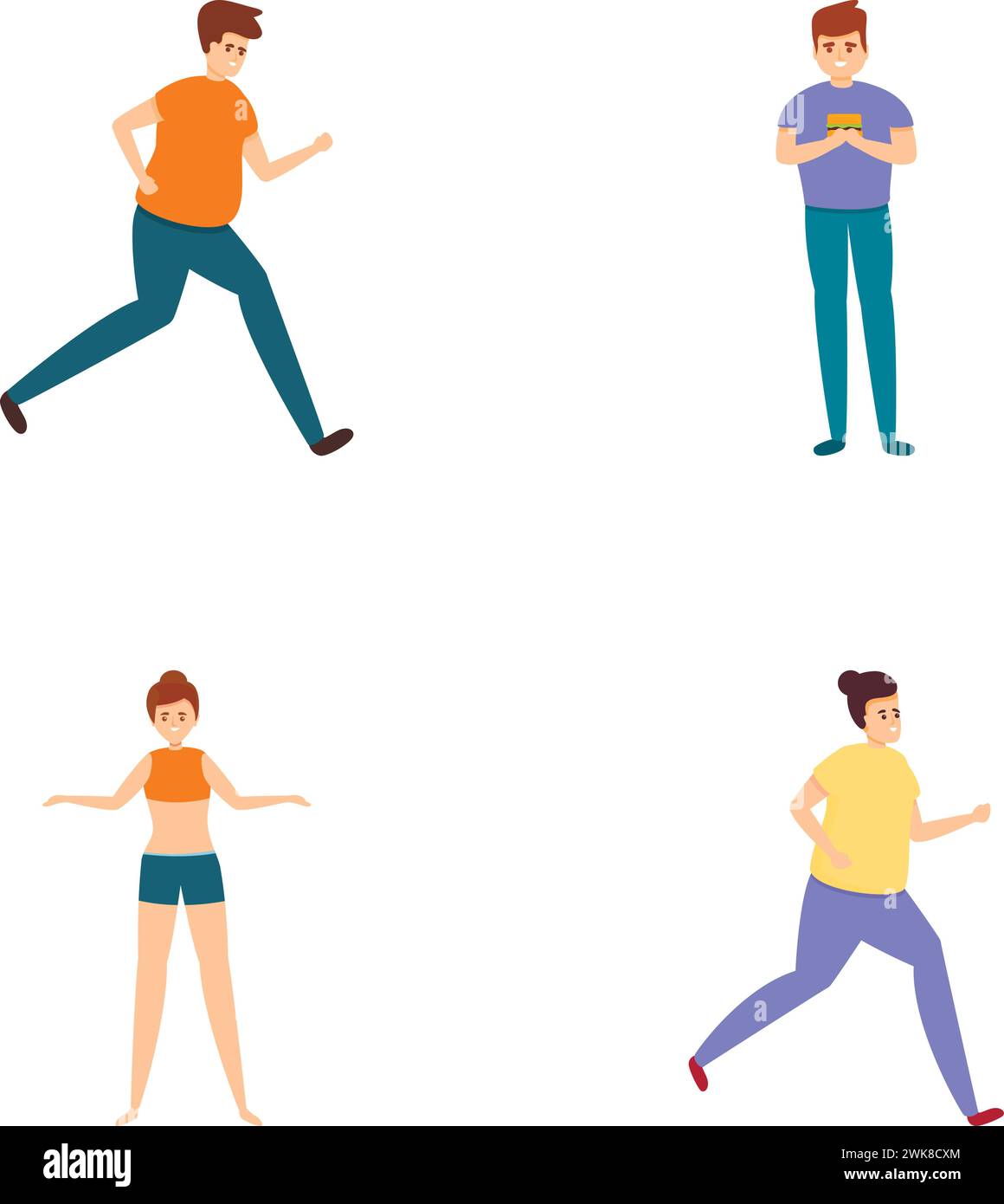 Weight loss icons set cartoon vector. People before and after diet and ...