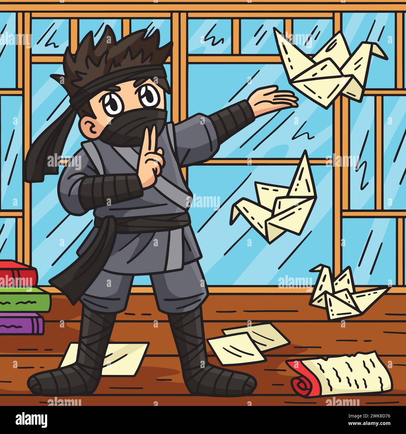 Ninja with an Origami Colored Cartoon Illustration Stock Vector Image ...