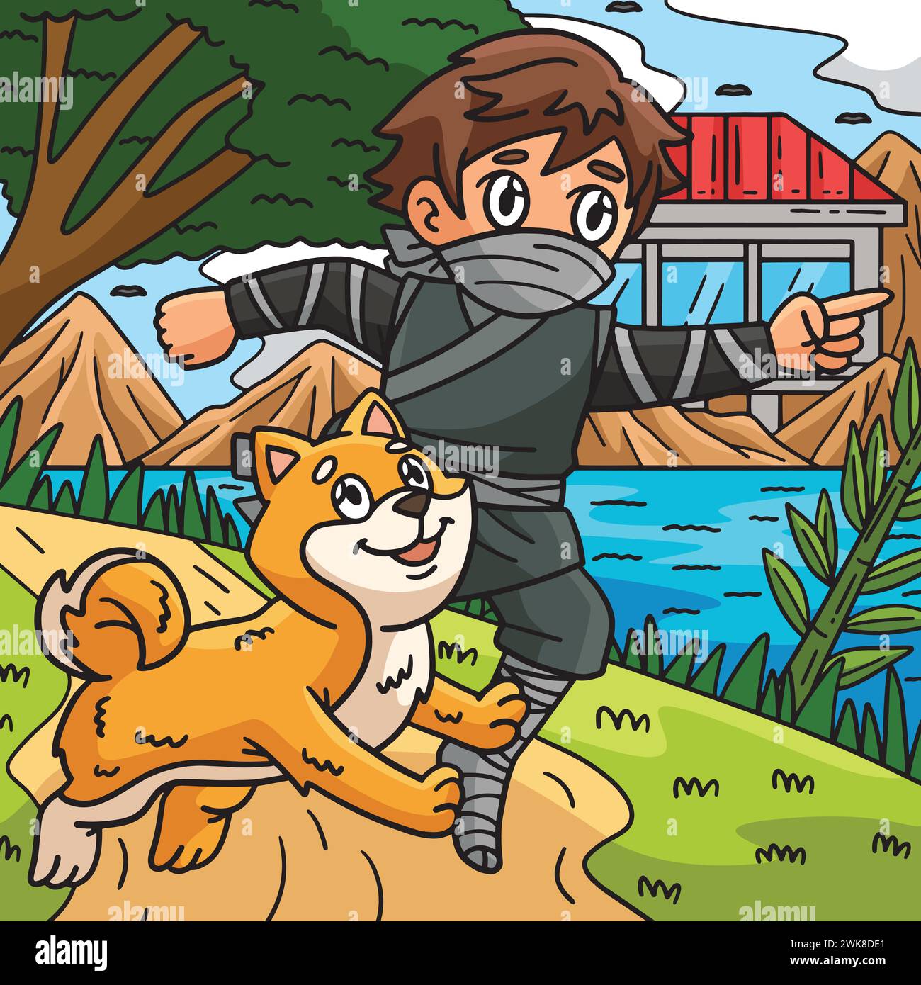 Ninja and Shiba Inu Colored Cartoon Illustration Stock Vector Image ...