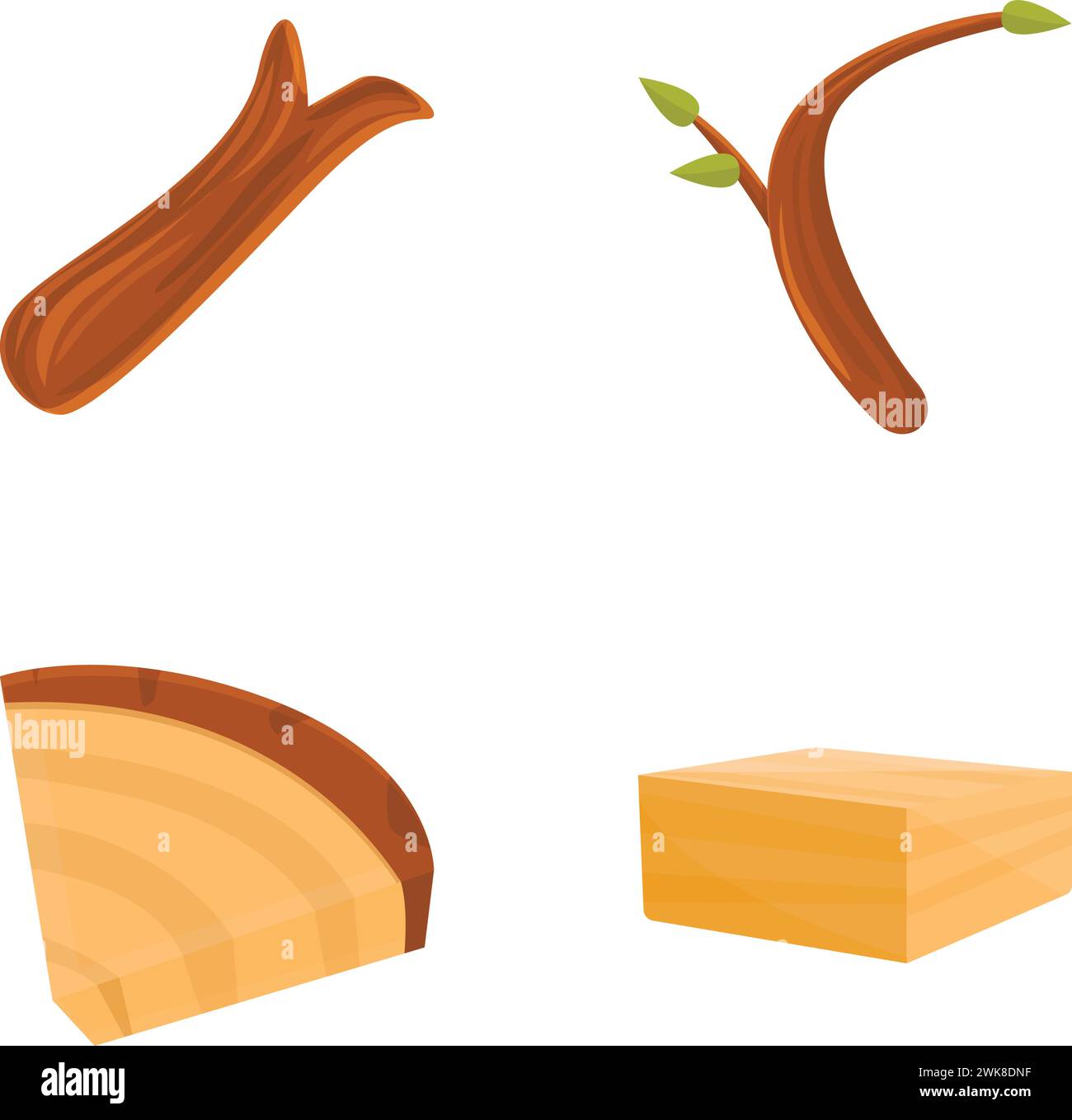 Tree trunk icons set cartoon vector. Natural lumber, carpentry material ...
