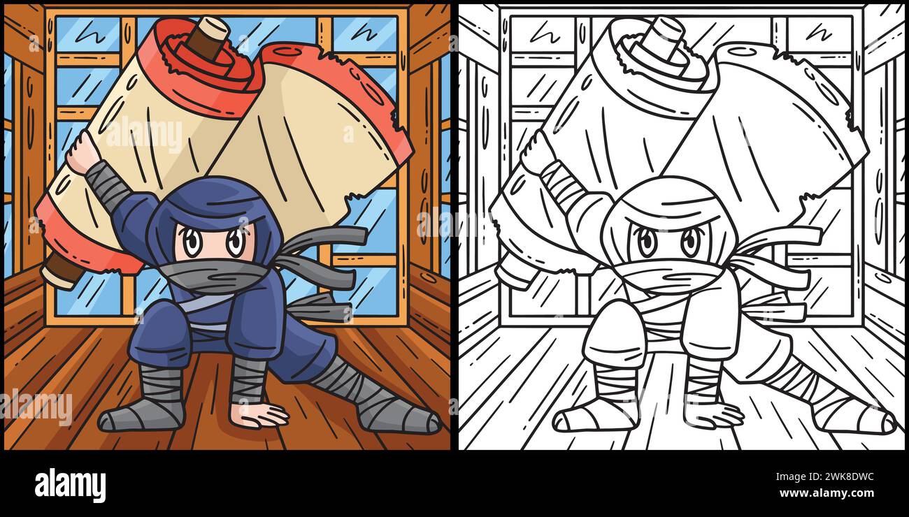 Ninja with Jutsu Scroll Coloring Page Illustration Stock Vector Image ...