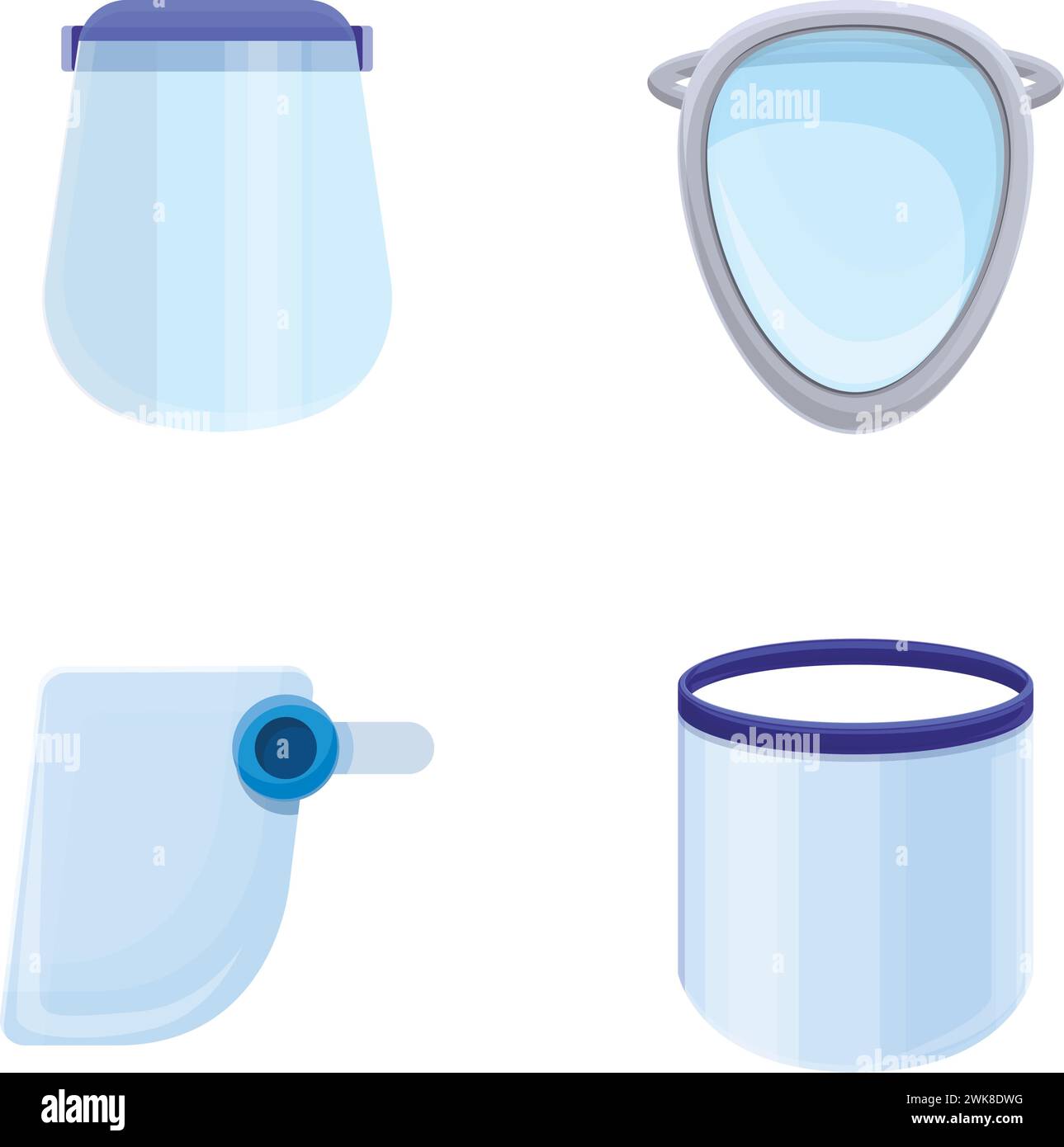 Face shield icons set cartoon vector. Clear safety shield screen mask ...