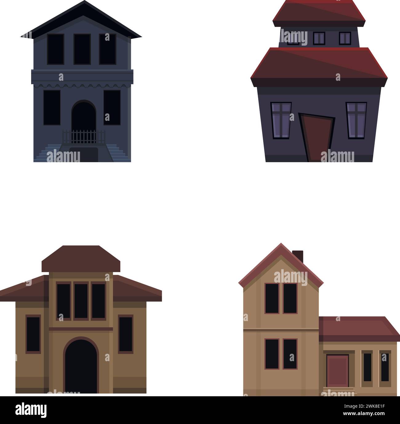 Abandoned house icons set cartoon vector. Various dwelling in bad ...
