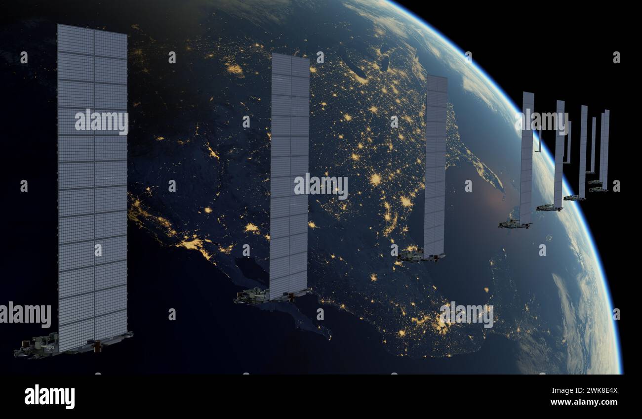 Chain of communication satellites in Earth orbit Stock Photo - Alamy