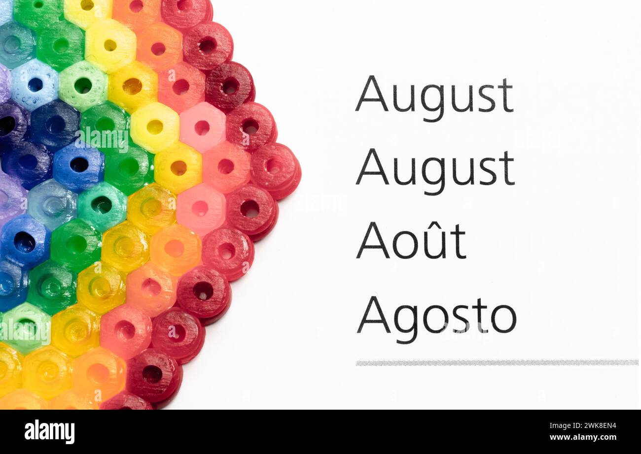 The calendar month of August in german, english, french and italian - a ...