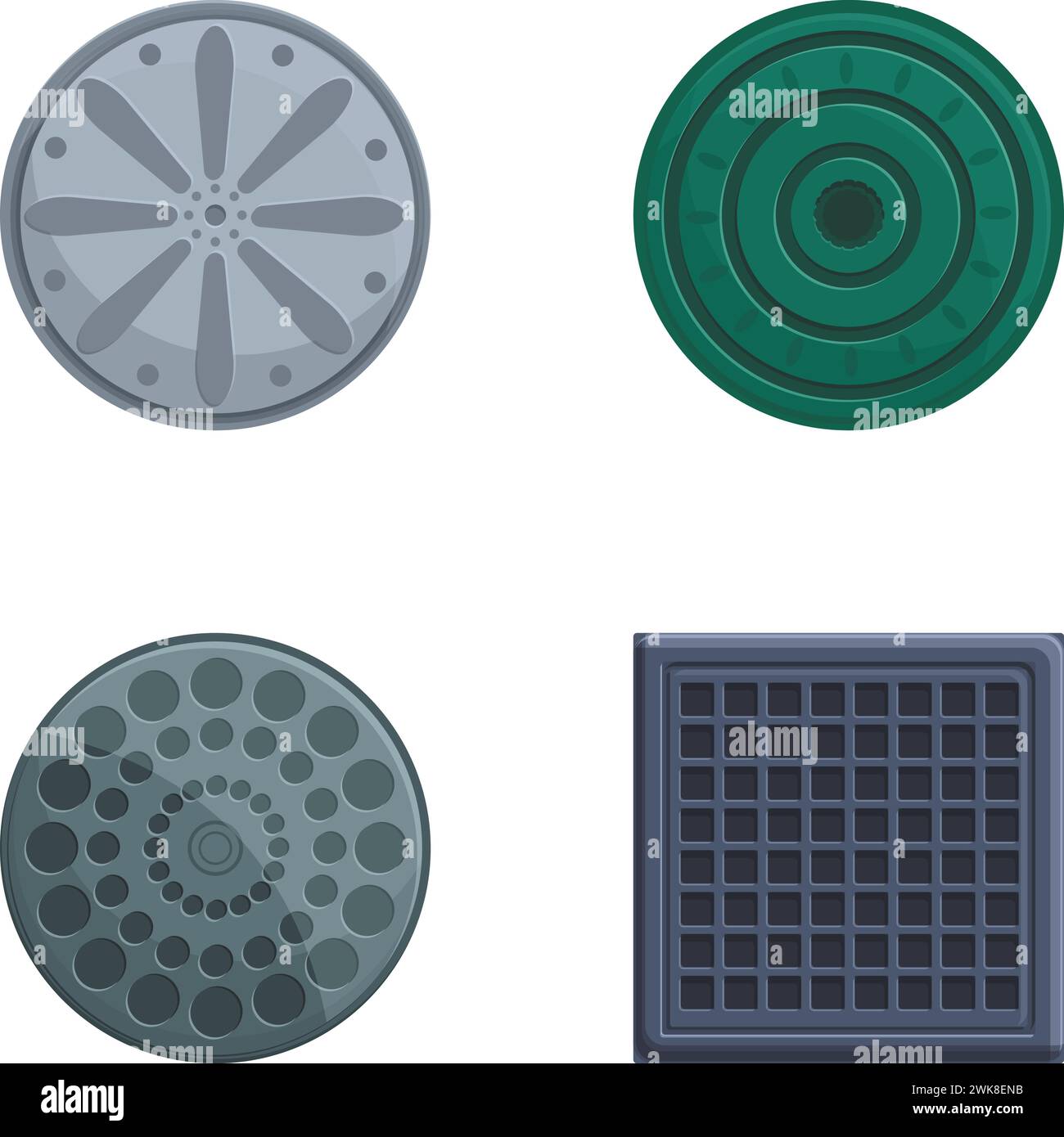 Road hatch icons set cartoon vector. Road manhole of various shape and ...
