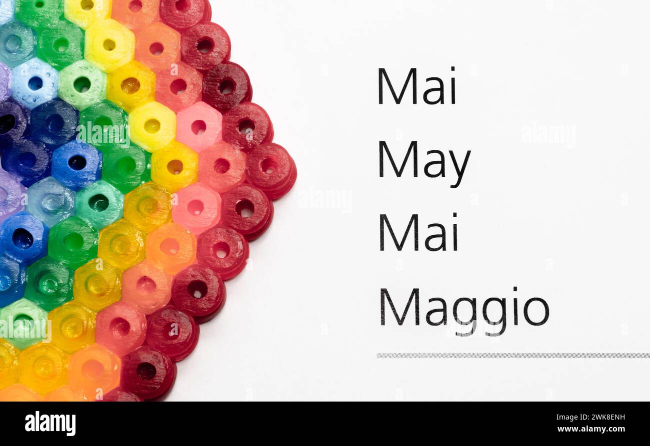 The calendar month of May in german, english, french and italian - a ...
