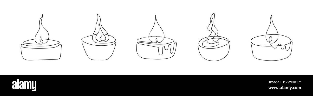 Set of tea light candles with flames. Burning aromatic candles ...