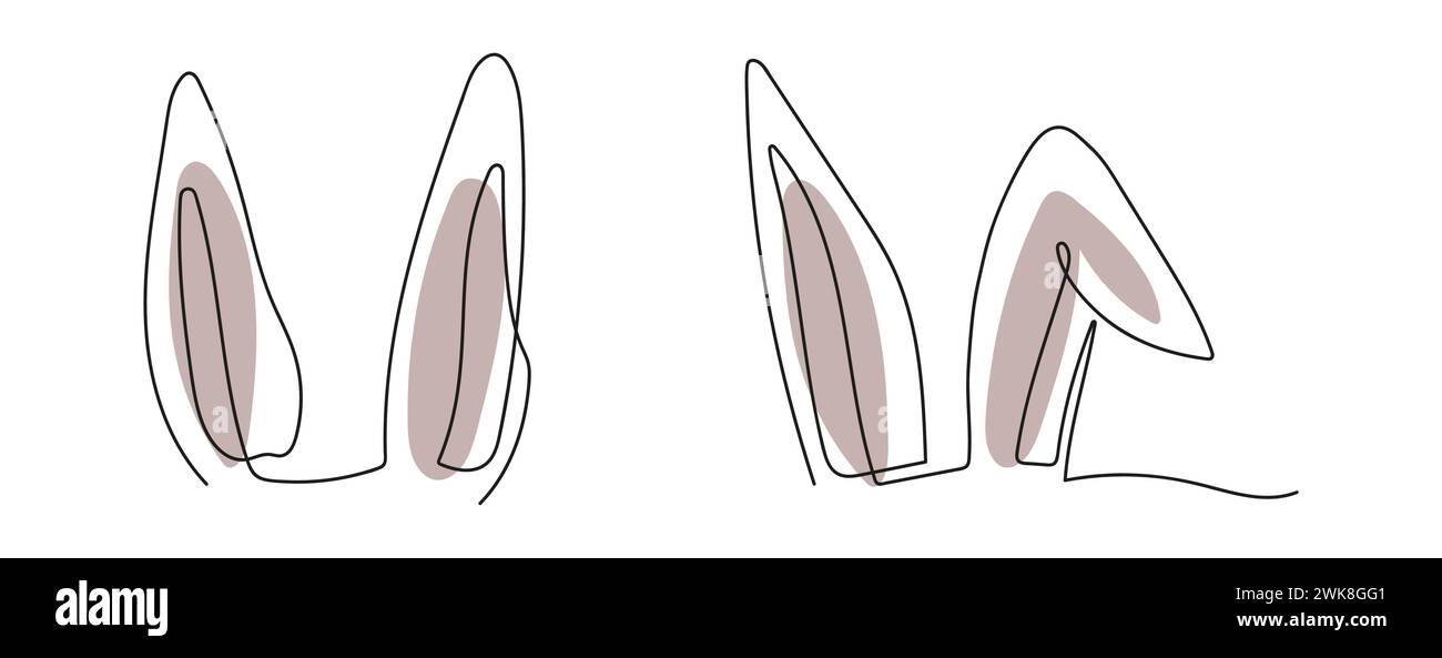 Continuous one line drawing of rabbit ears. Line art of funny Easter ...