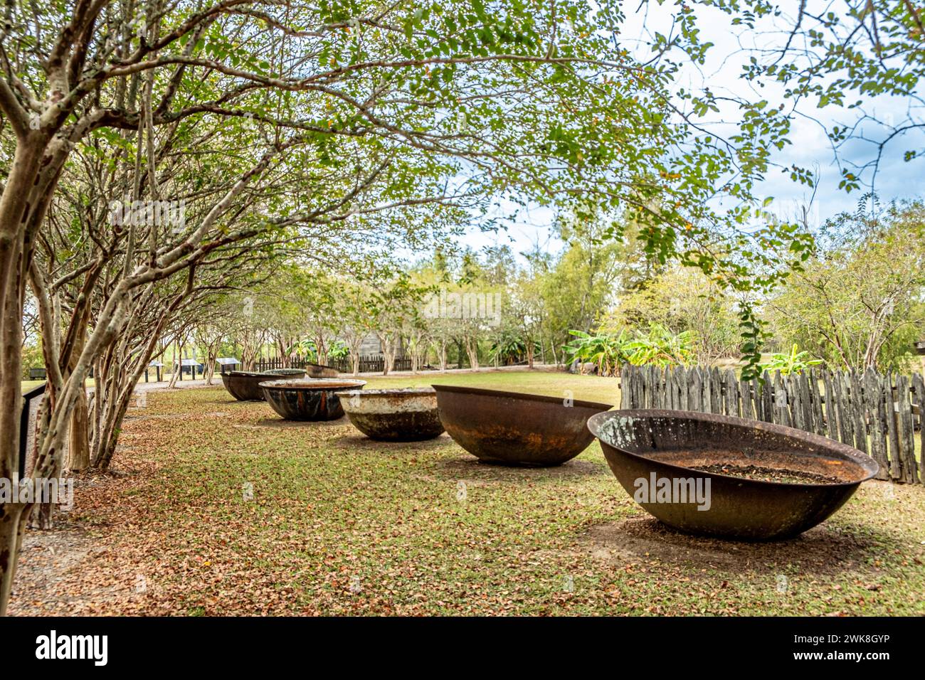 Vacherie, USA - October 27, 2023: sugar boiling pots at the oak alley ...