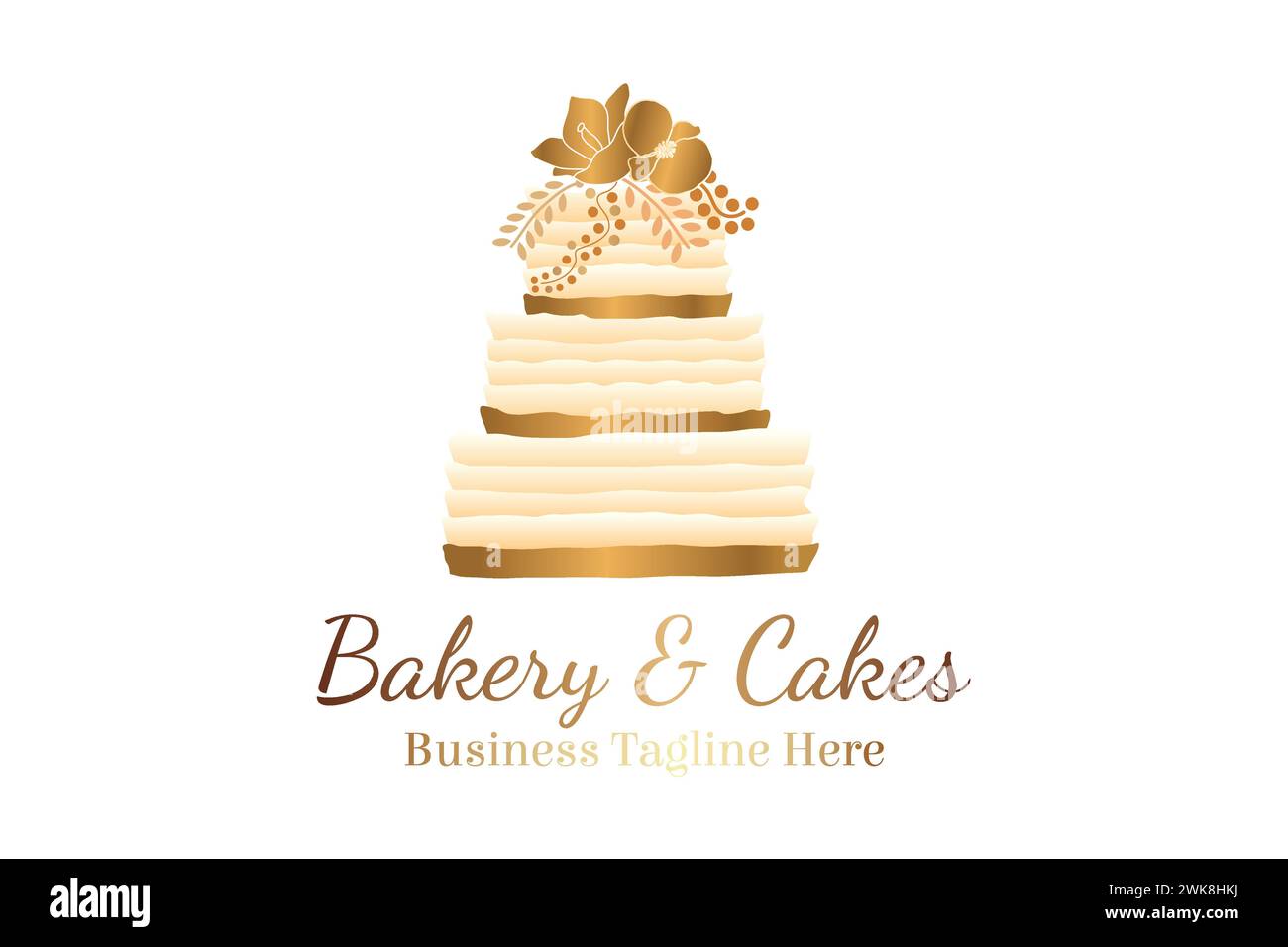 Cake Bakery Logo in Elegant Style and Gold Flowers Stock Vector Image ...