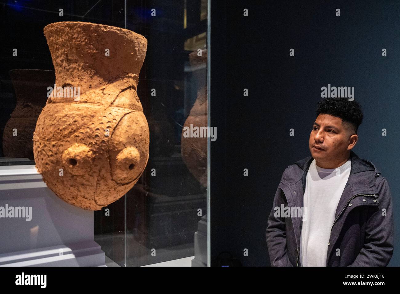 London, UK. 19 February 2024. Artist Gabriel Chaile with his work ...