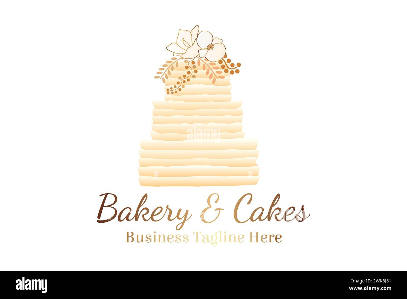 Cake Bakery Logo in Elegant Style and Gold Flowers Stock Vector Image ...