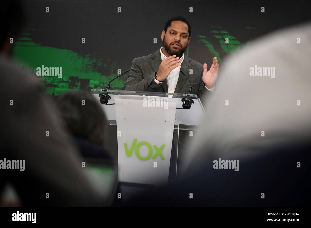 The secretary general of Vox, Ignacio Garriga, during a press ...