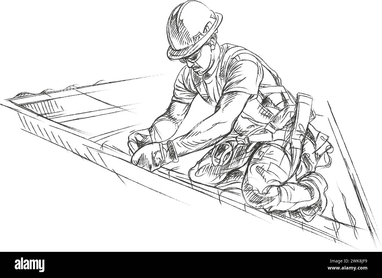 worker on the roof and white background-veckor sketch Stock Vector ...