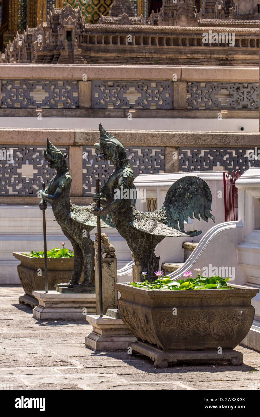 Bronze statues of mythical Tantima birds in the Grand Palace complex in ...